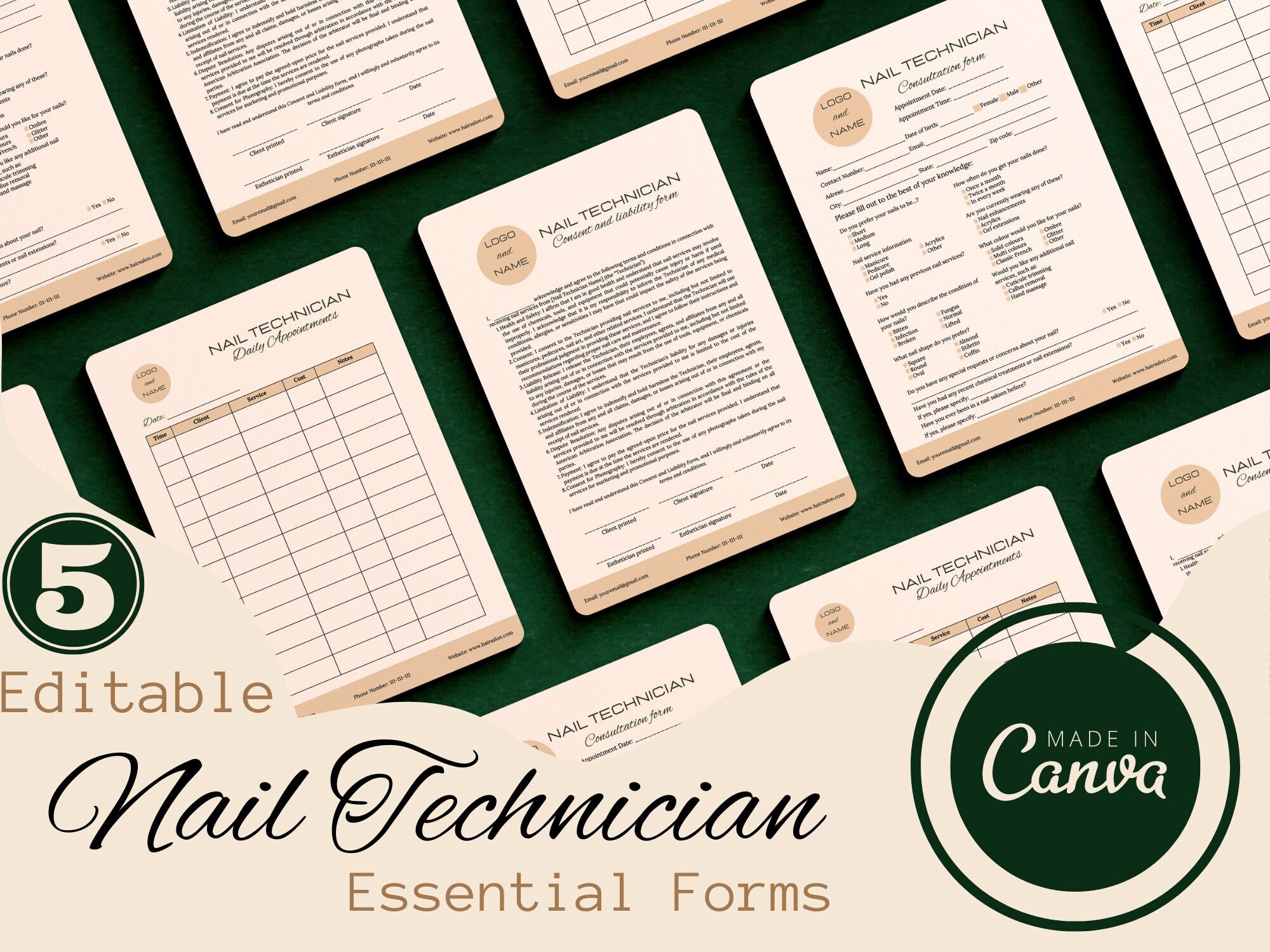 Nail Consultation, Nail Technician Forms, Appointment Record, Nail Tech ...