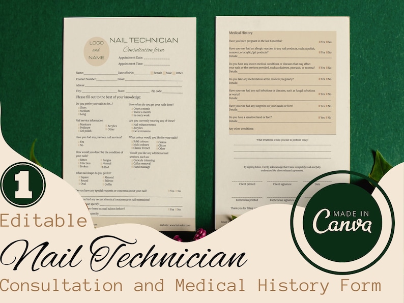 Nail Consultation Form, Nail Consultation, Nail Technician Form ...