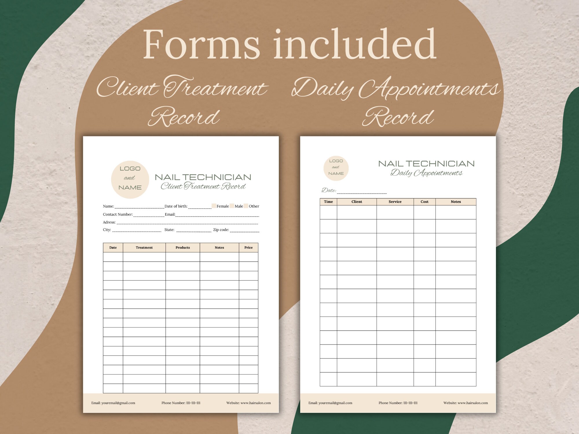 Nail Consultation, Nail Technician Forms, Appointment Record, Nail Tech ...