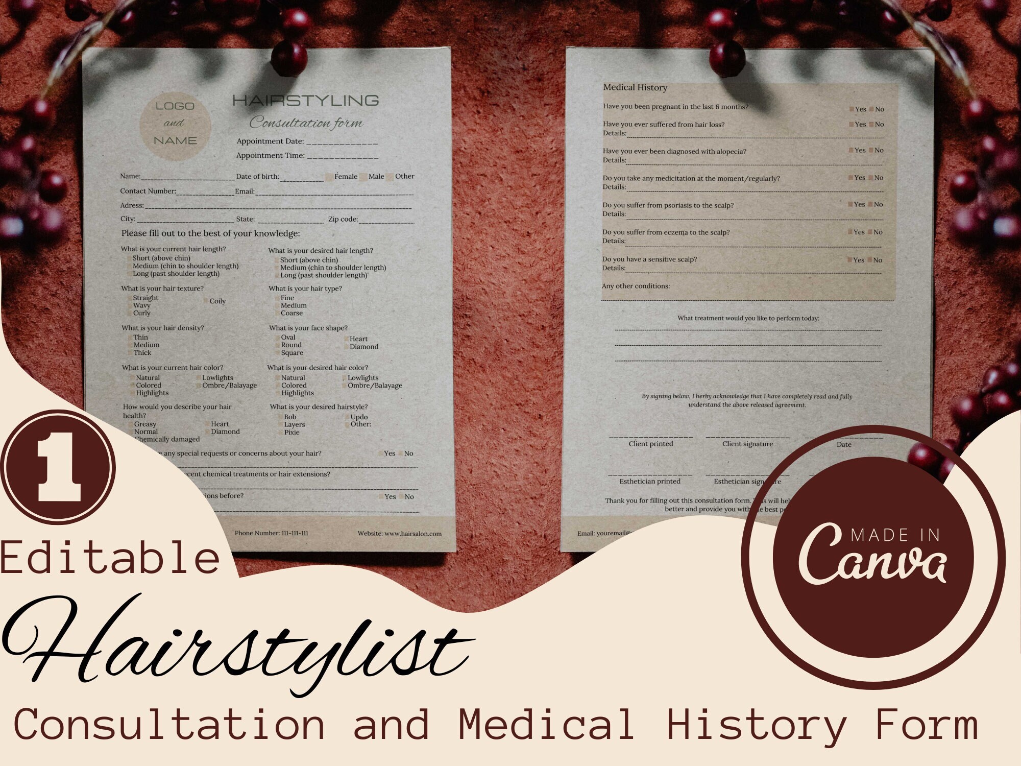 Hairstylist Intake Form, Medical History Form, Hair Stylist ...