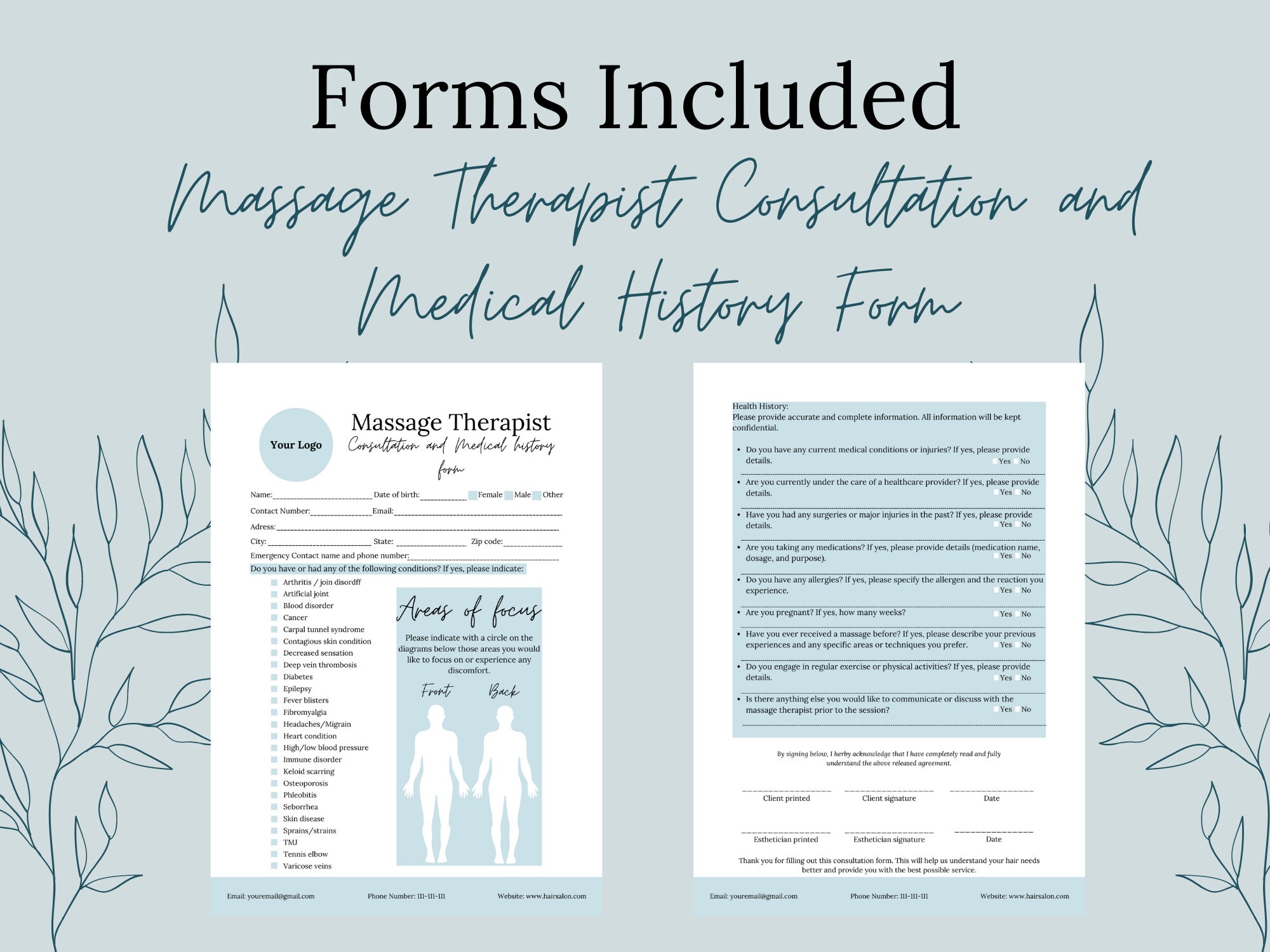 Massage Consultation, Massage Therapy Forms, Massage Intake Form ...