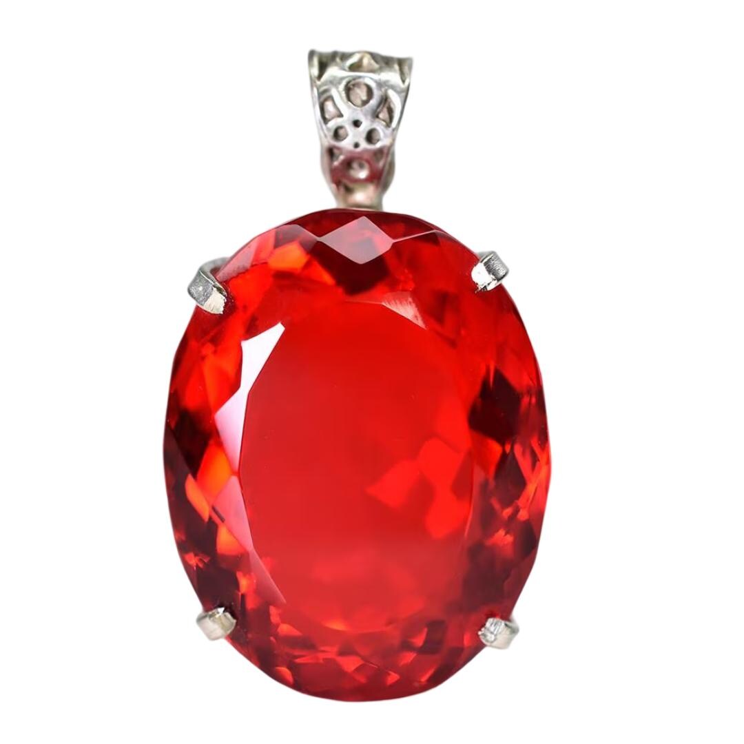 142.45 Ct Lab Grown Beilliant Oval Cut Glamorous Red Ruby Pendant 925 ...