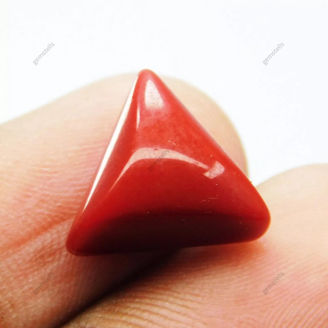 Natural Red Coral 4 Ct 100% Natural Cabochon Trillion Cut Italian Red ...