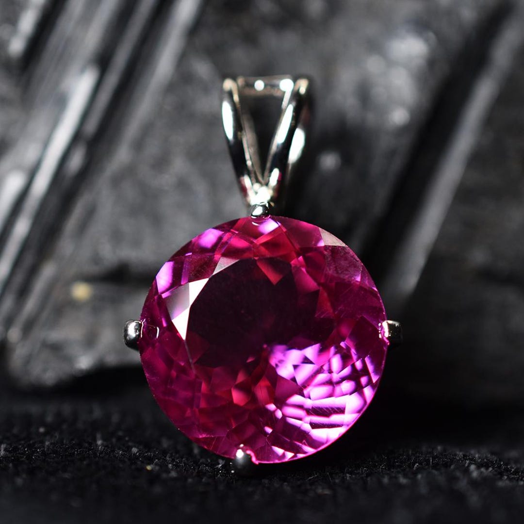 Natural 17.20 Ct Round Cut Pink Ruby Pendant | Certified12x12 Mm 925 ...
