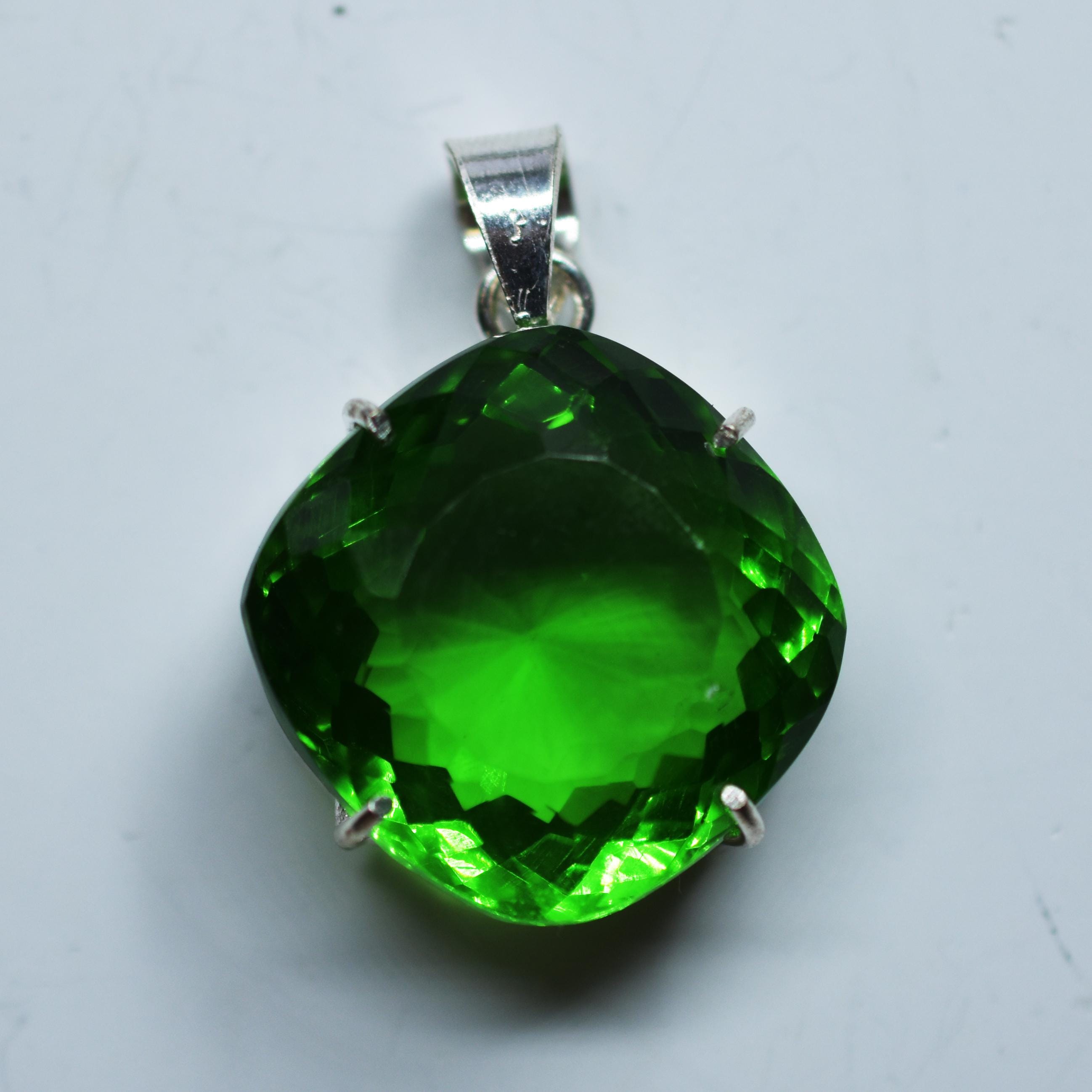Natural Green Topaz Pendant | Cushion Cut 58.99 Ct | 925 Sterling ...