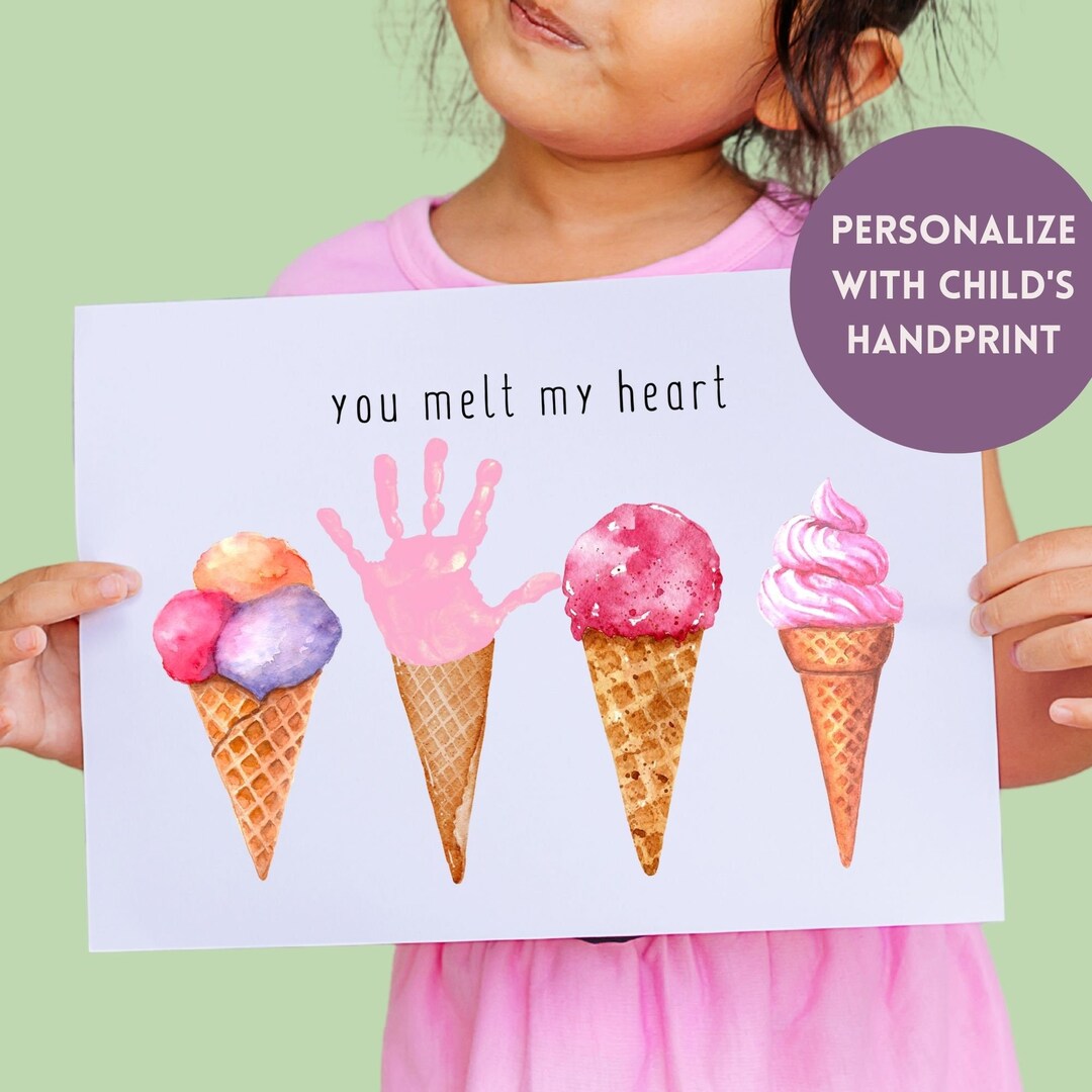 Ice Cream Handprint Pink Scoops Cones Cute Printable Download DIY Craft ...