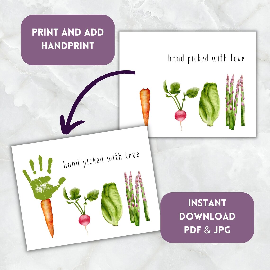 Vegetable Handprint Hand Print Gift Carrot Radish Lettuce Love Art ...