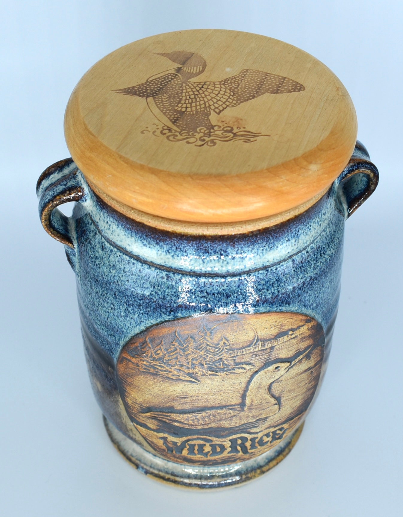 Vintage Studio Art Pottery Wild Rice Keeping Jar Signed Duck in a Pond ...
