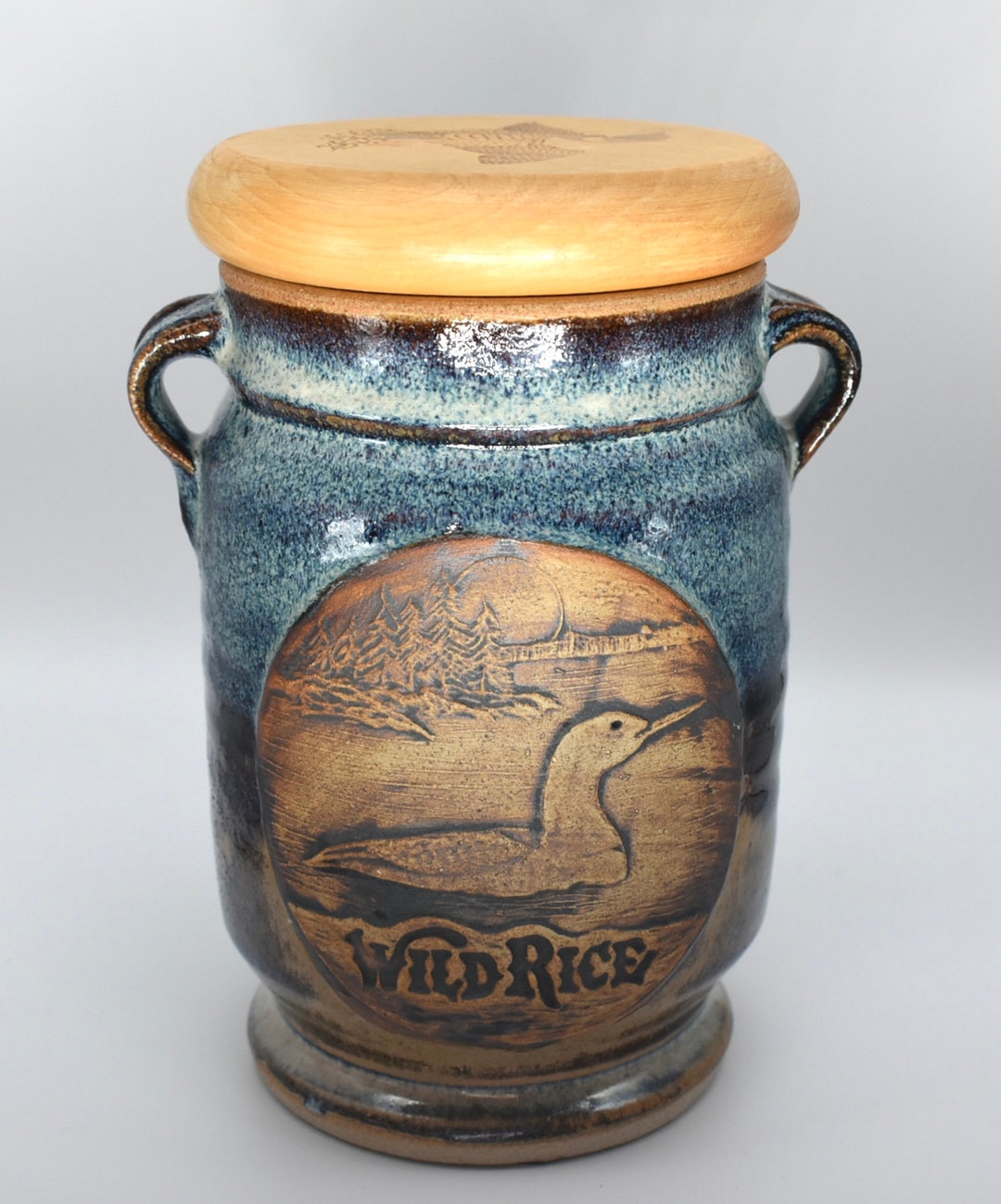 Vintage Studio Art Pottery Wild Rice Keeping Jar Signed Duck in a Pond ...
