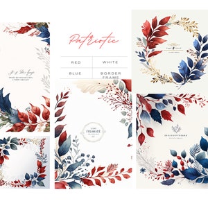48 Patriotic Floral With Border Frames Red White & Blue - Etsy
