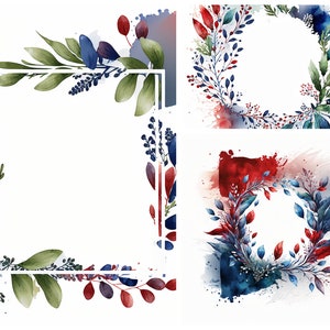 48 Patriotic Floral With Border Frames Red White & Blue - Etsy