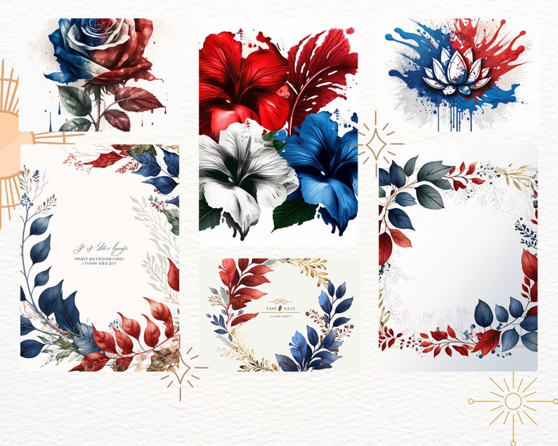 48 Patriotic Floral With Border Frames Red White & Blue - Etsy