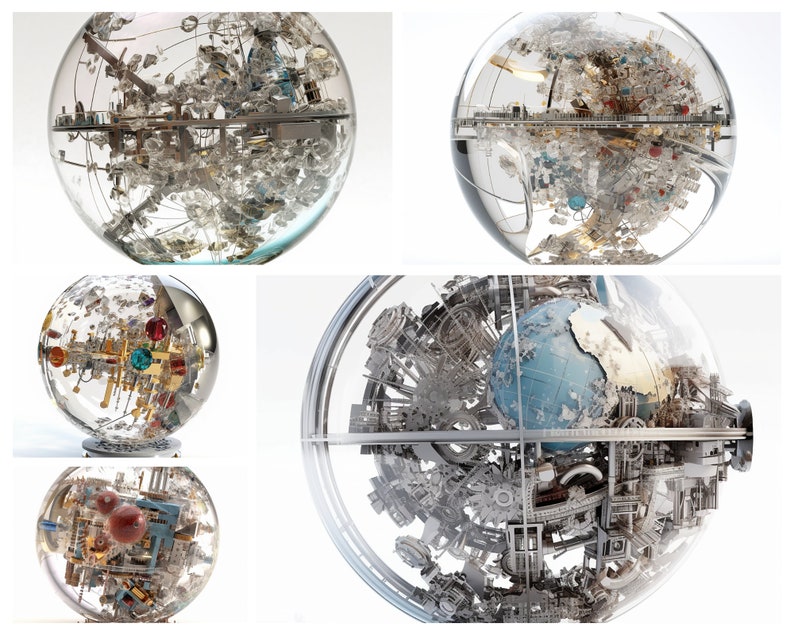 72 Nanopunk Earth Crystal Ball, Exploded View Planet Artwork, Intricate ...