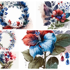 48 Patriotic Floral With Border Frames Red White & Blue - Etsy