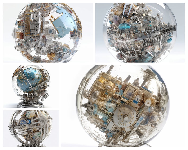 72 Nanopunk Earth Crystal Ball, Exploded View Planet Artwork, Intricate ...
