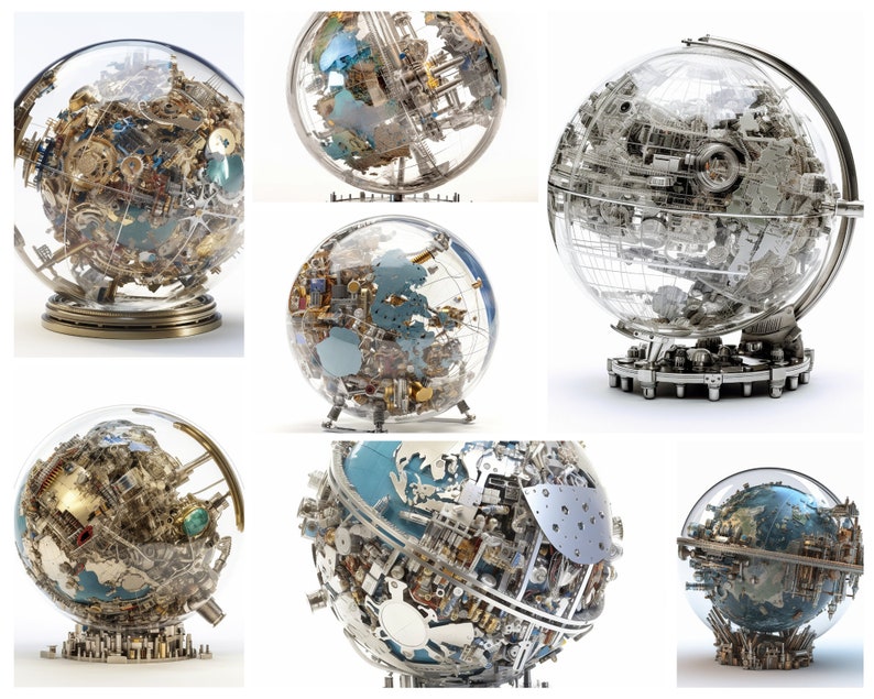 72 Nanopunk Earth Crystal Ball, Exploded View Planet Artwork, Intricate ...