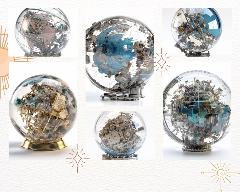 72 Nanopunk Earth Crystal Ball, Exploded View Planet Artwork, Intricate ...