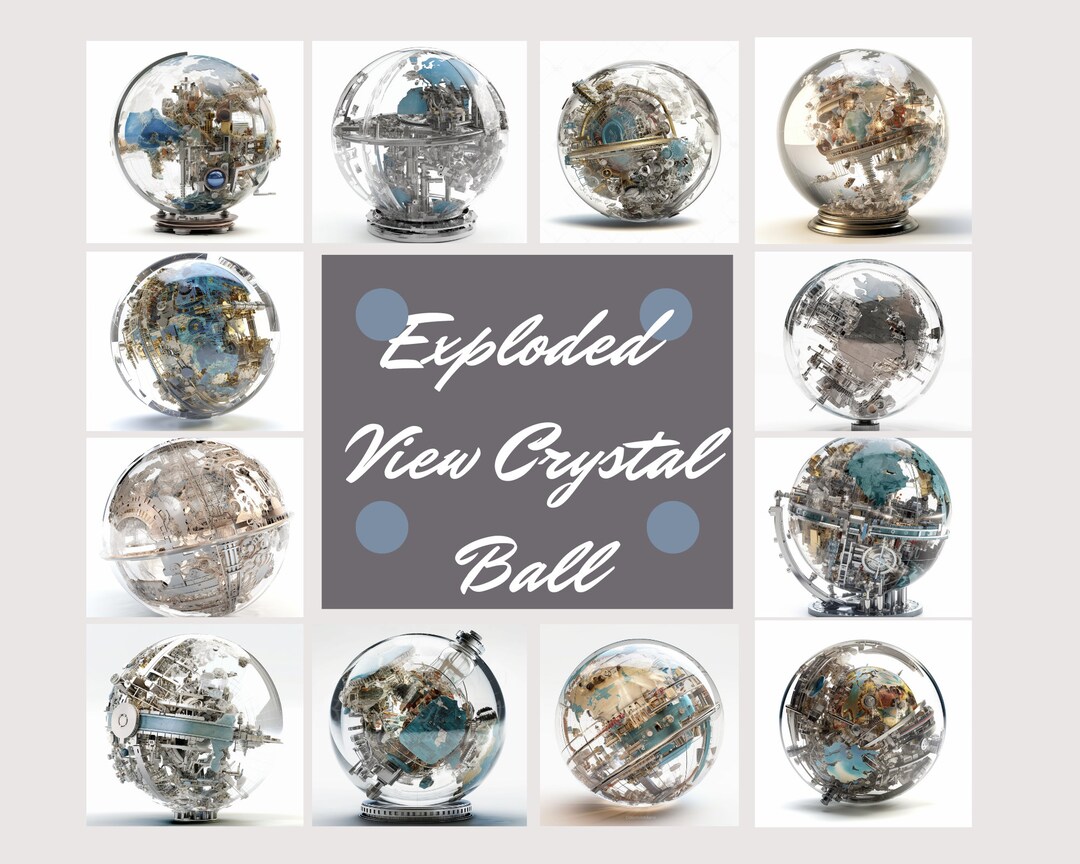 72 Nanopunk Earth Crystal Ball, Exploded View Planet Artwork, Intricate Earth Details on White ...