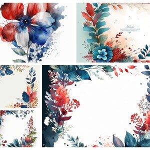 48 Patriotic Floral With Border Frames Red White & Blue - Etsy
