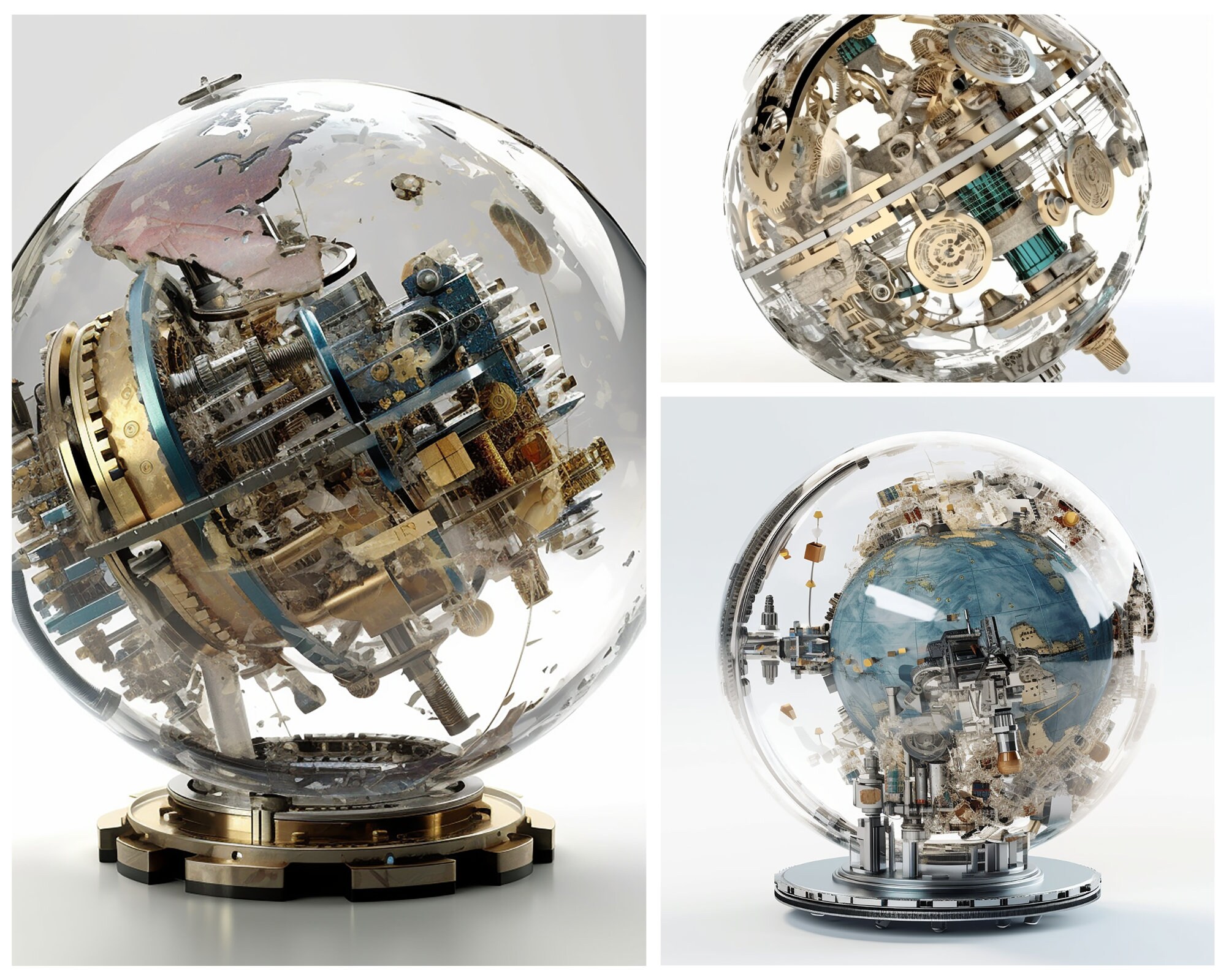 72 Nanopunk Earth Crystal Ball, Exploded View Planet Artwork, Intricate ...