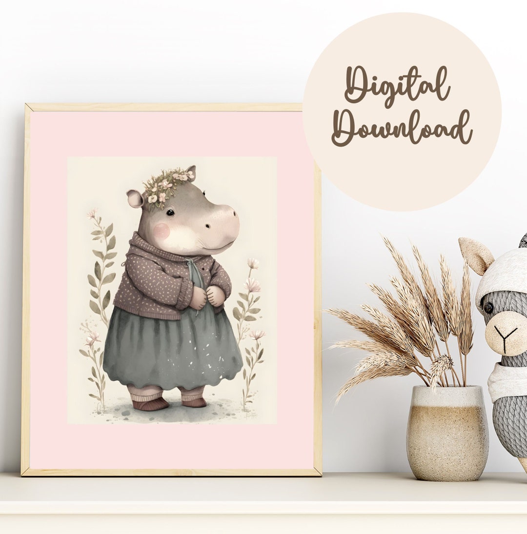 Baby Hippo Print WATERCOLOR Nursery Decor Nursery Hippo Printable Wall ...