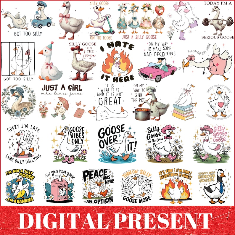 Retro Silly Goose PNG Sublimation Bundle, | Funny Silly Goose ...