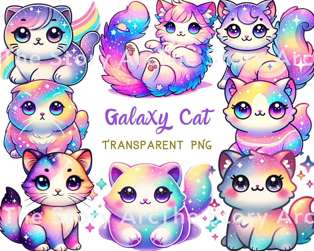 Galaxy Cat Clipart, 12 Cute Kitten, Pastel Cat, Galaxy Kitten Clipart ...