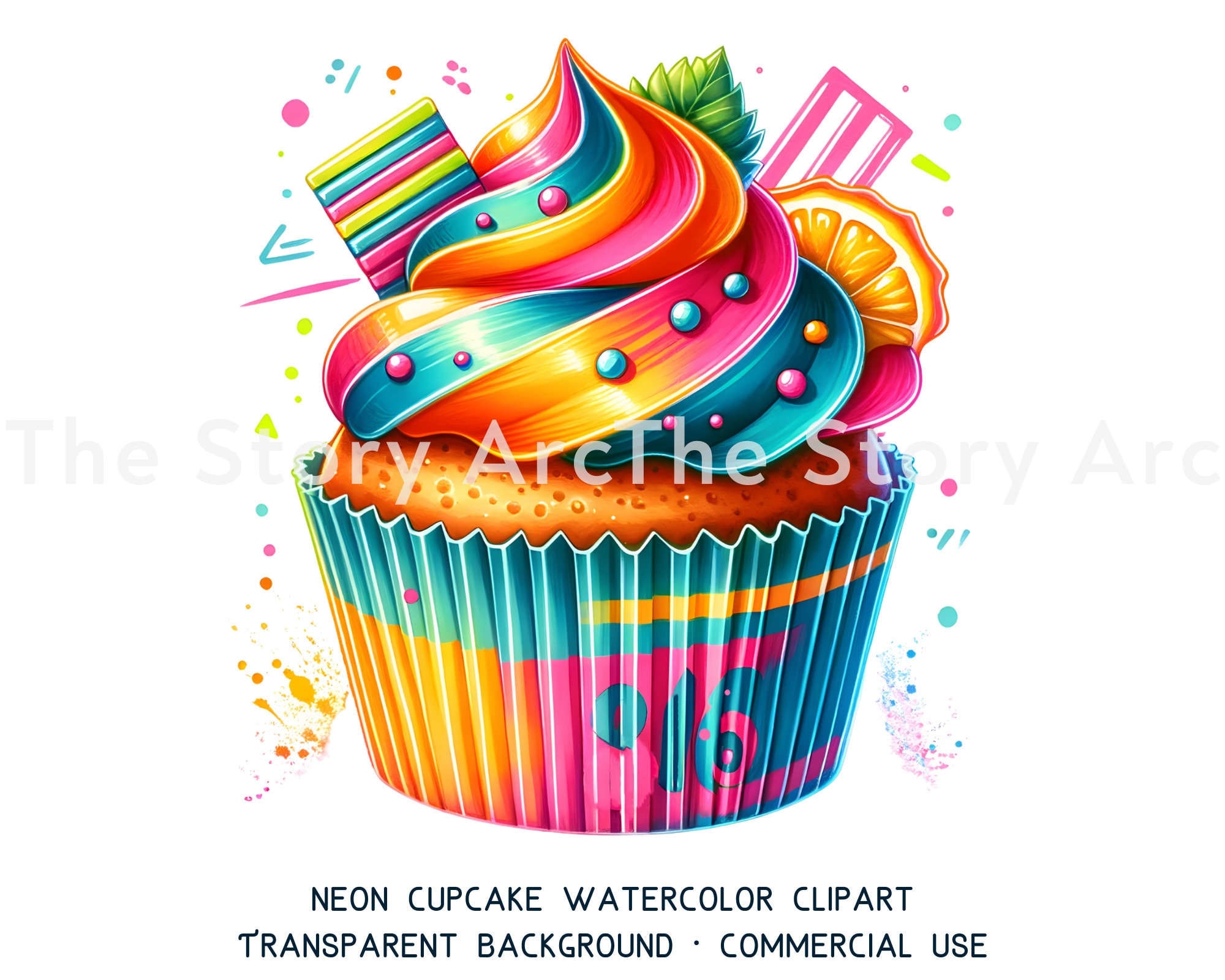 12 Neon Cupcake Clipart, Party Cupcake PNG, Colorful Cupcake Printable ...