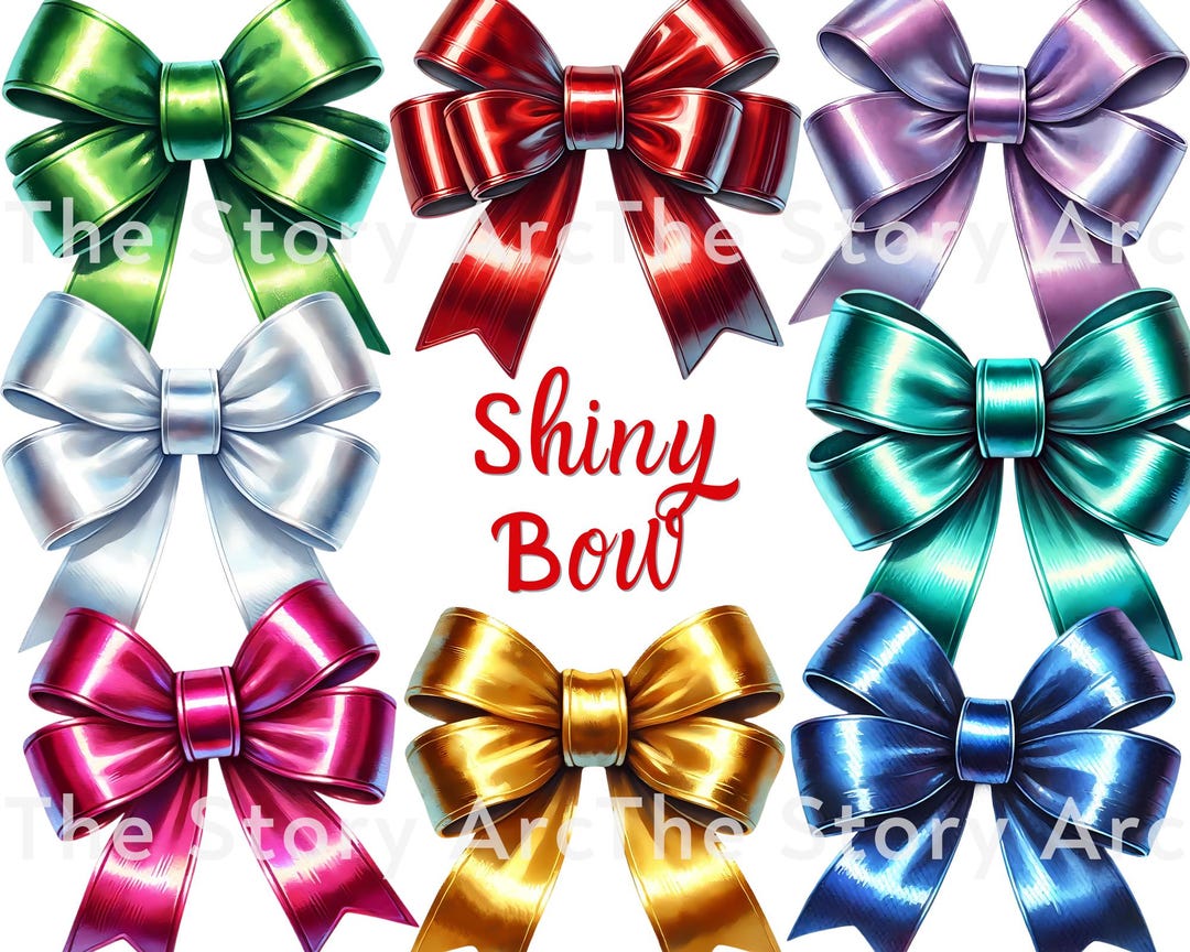 Shiny Bow Clipart, Metallic Bow, 15 Colorful Bows, Ribbon Clipart ...