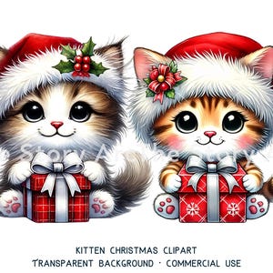 Kitten Christmas Clipart, 20 Cute Kitten PNG, Cat Christmas Gift ...