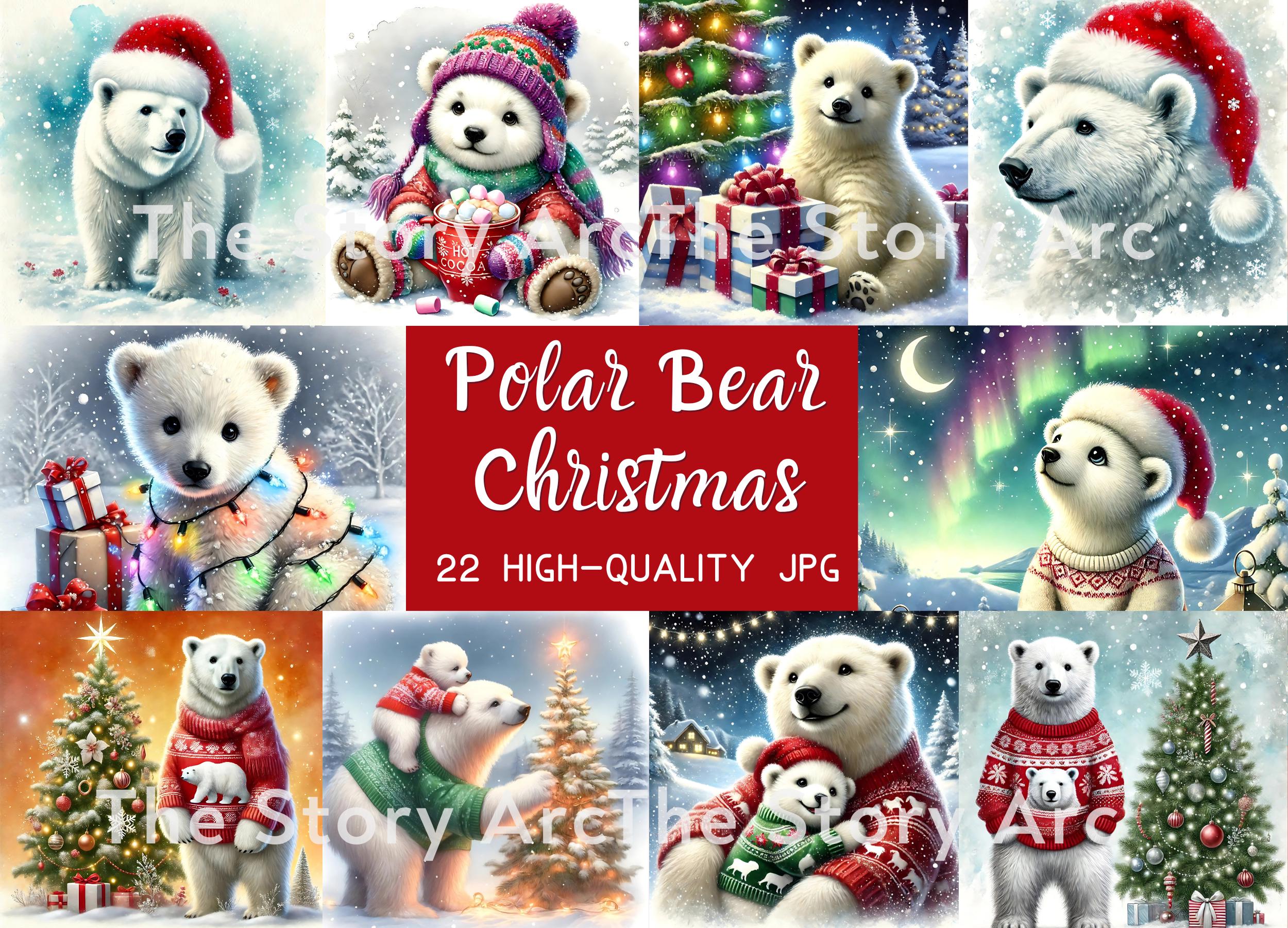 Polar Bear Christmas Clipart, Winter Polar Bear Insanta Hat, Digital ...