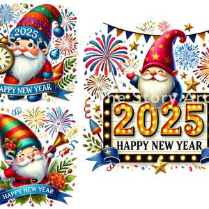 Happy New Year Clipart Gnome New Year 2025 Clipart, Digital Download ...