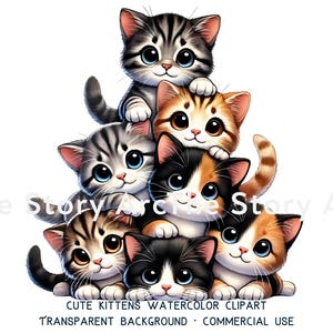 Cute Kittens Clipart, 15 Watercolor Kitten PNG, Playful Cats, Instant ...