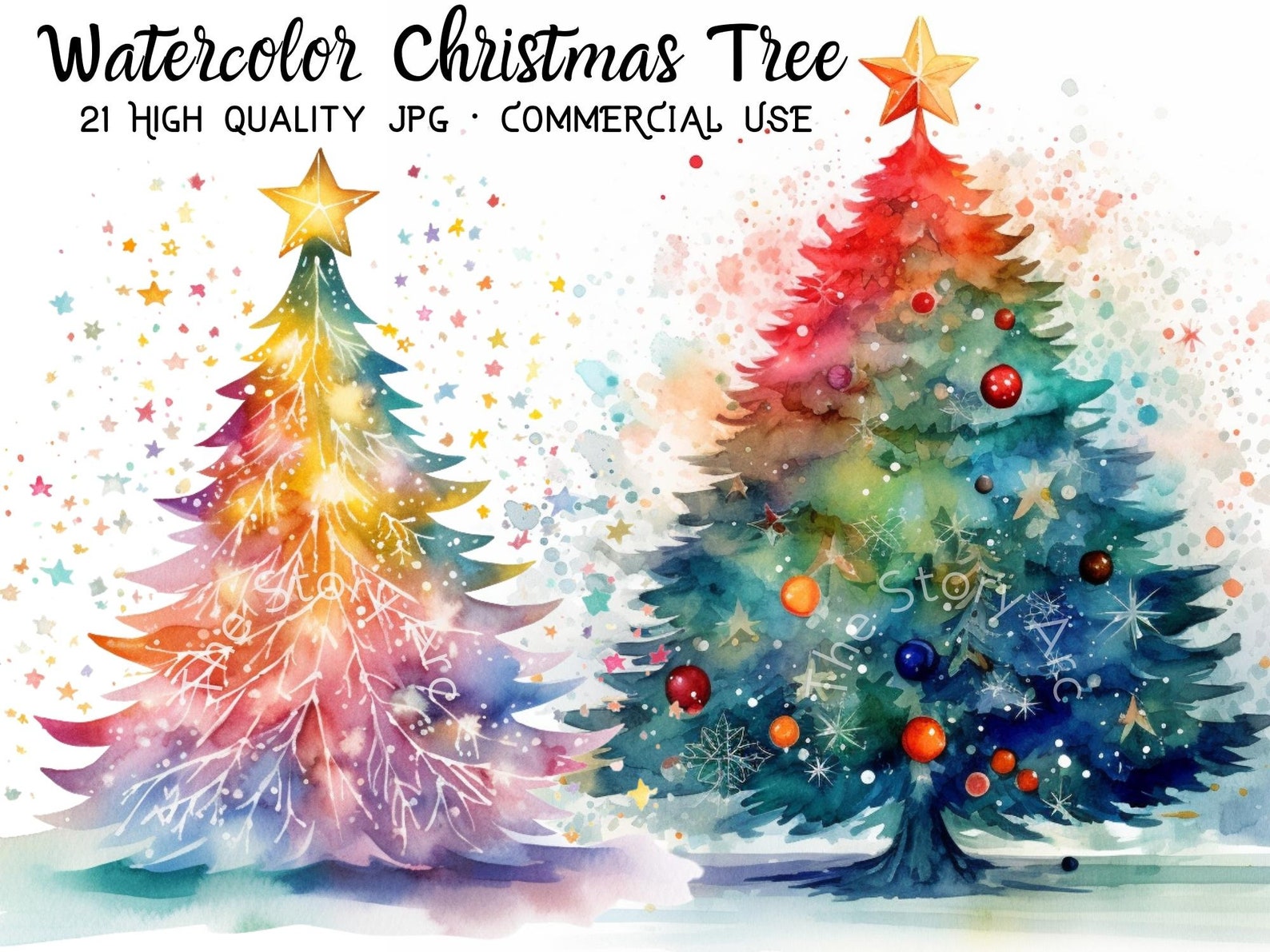 Christmas Tree Watercolor Clipart, 21 Christmas Trees JPG, Digital ...