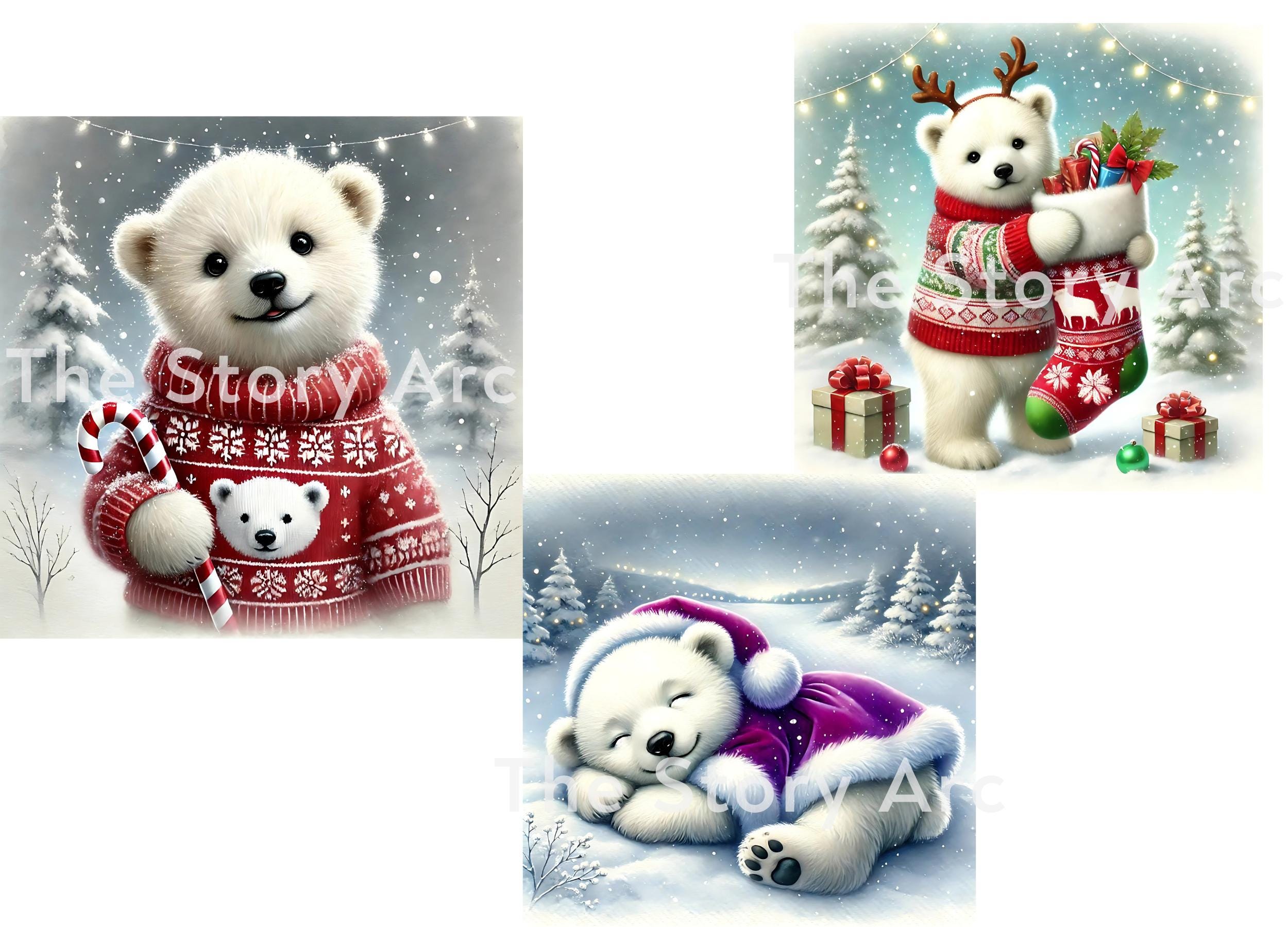 Polar Bear Christmas Clipart, Winter Polar Bear Insanta Hat, Digital ...