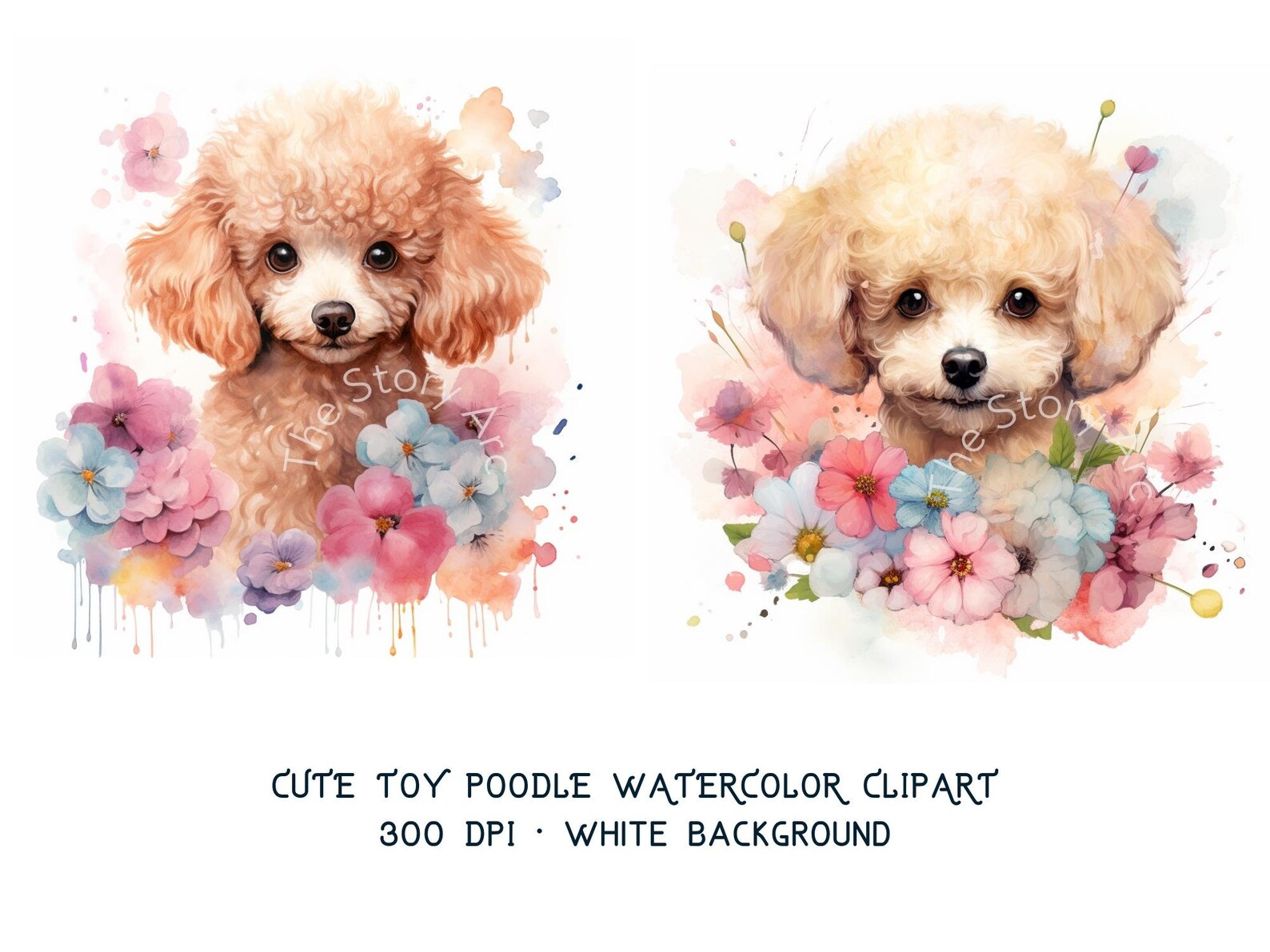 Toy Poodle Flower Clipart, 12 Cute Poodle JPG, Watercolor Poodle ...