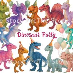 Dinosaur Birthday Clipart Set, Cute Party Dinosaurs With Hats Balloons ...
