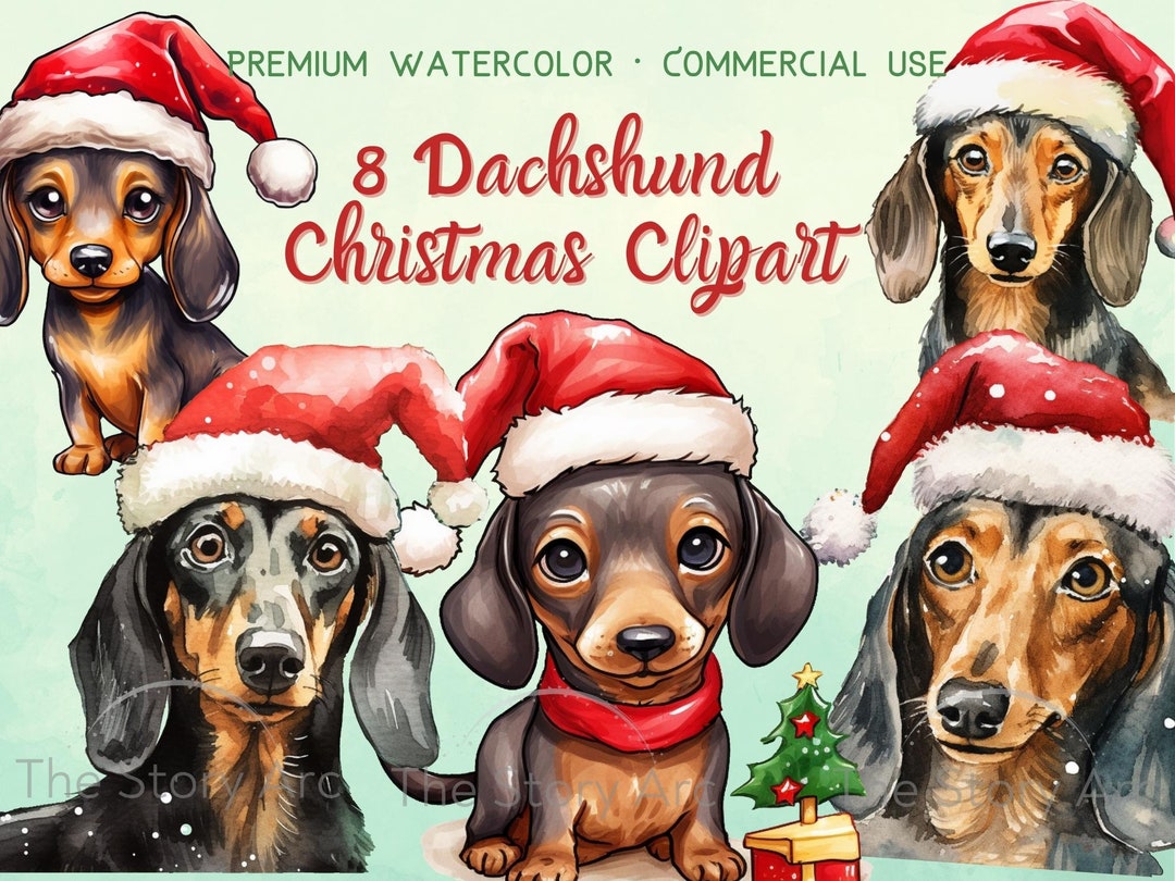 Christmas Dog Clipart, 8 Dachshund Clipart, Dachshund With Santa Hat ...