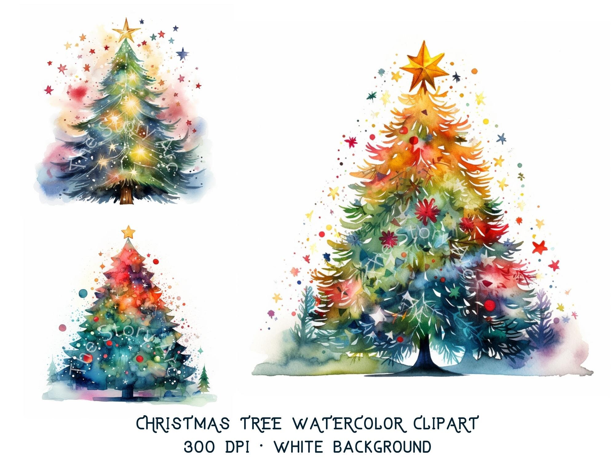 Christmas Tree Watercolor Clipart, 21 Christmas Trees JPG, Digital ...