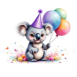 Koala Party Clipart, 20 Cute Koala, Birthday Party Koala, Digital ...