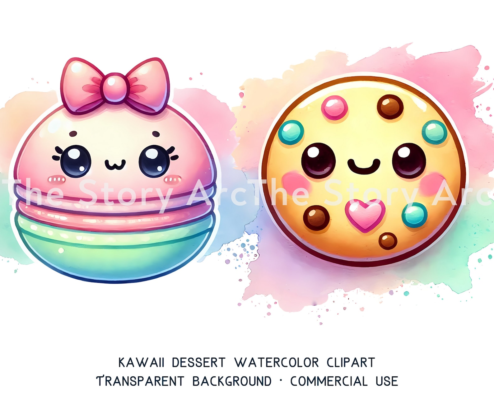 15 Kawaii Dessert Watercolor Clipart, Pastel Desserts, Digital Download ...