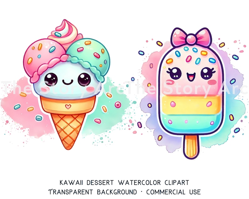 15 Kawaii Dessert Watercolor Clipart, Pastel Desserts, Digital Download ...