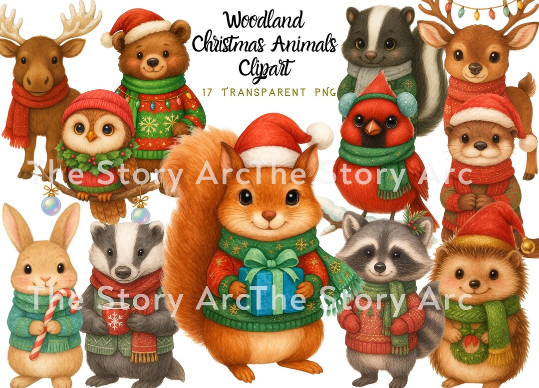 Woodland Christmas Animals Clipart, 17 Transparent PNG, Yuletide ...