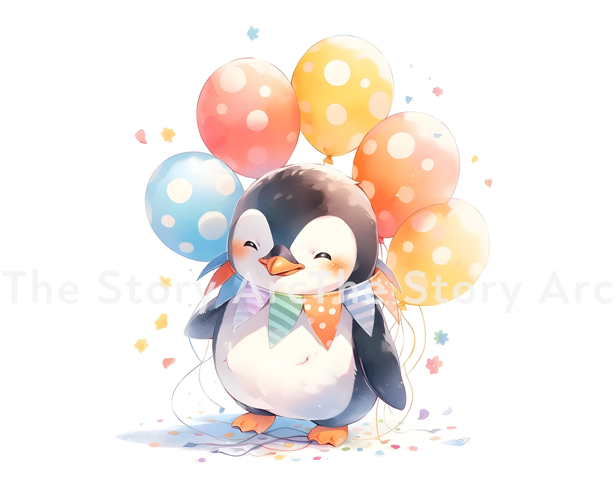 Penguin With Balloons Clipart, 12 High Quality JPG, Penguin Sublimation ...