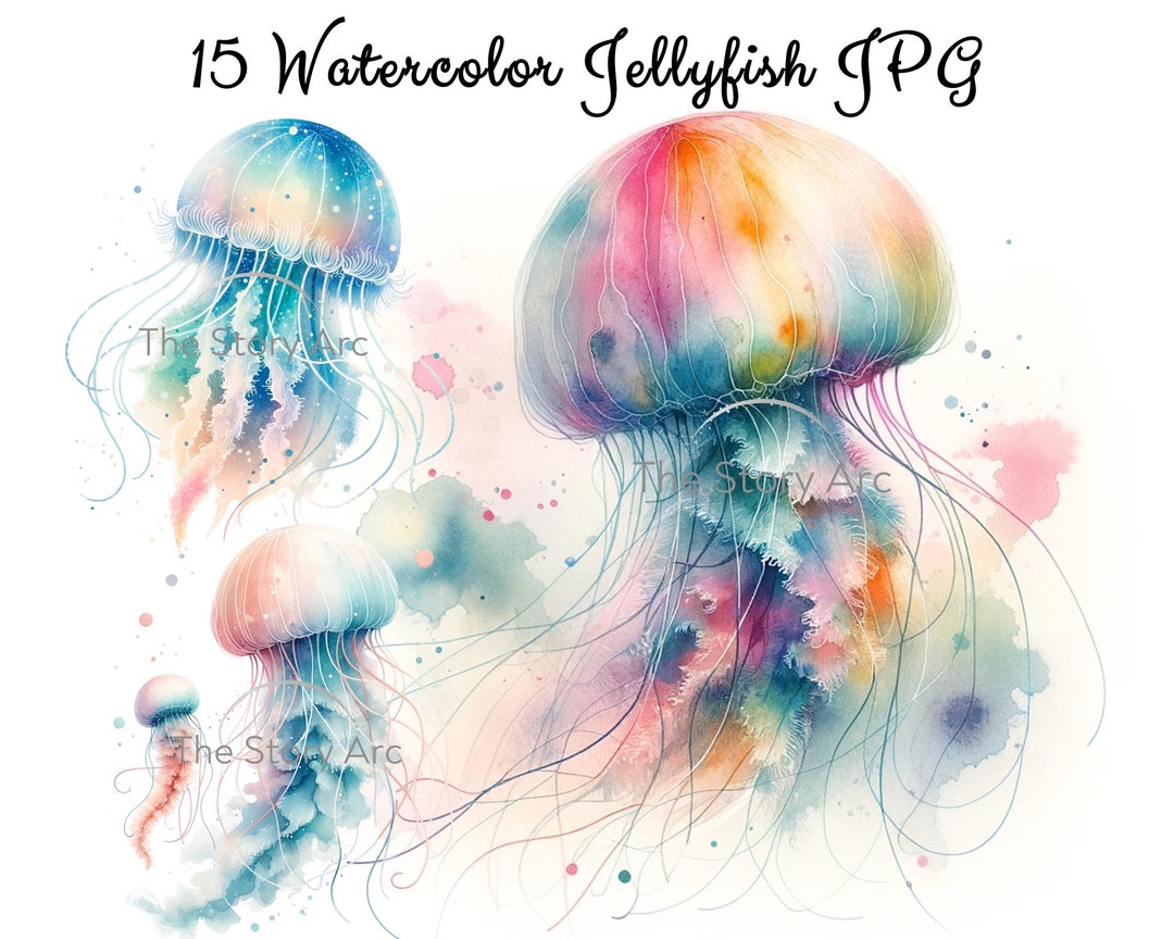 Ocean Jellies: Jellyfish Watercolor Clipart, 15 High Quality Jpgs, Sea ...