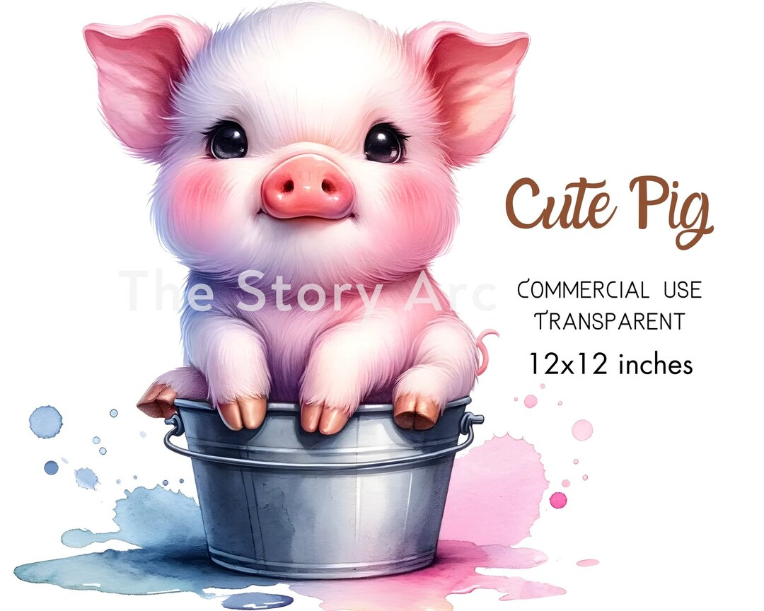 Farm Pig Clipart, Pig With Bucket, Digital Download, Watercolor ...