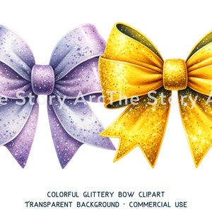 Glitter Bow Clipart, 14 Sparkly Bow, Colorful Bows, Digital Download ...