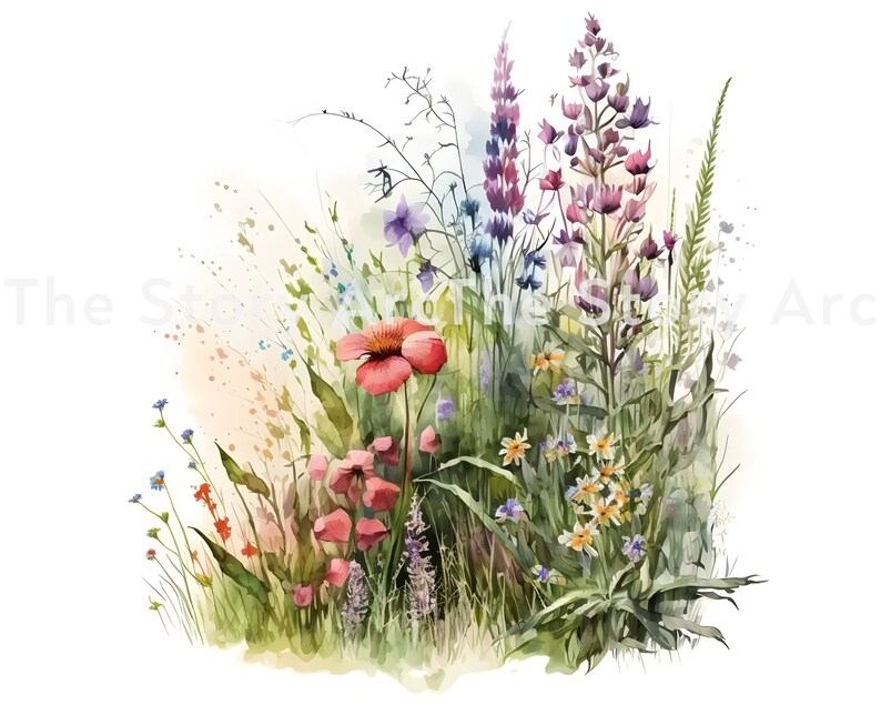 Watercolor Wildflower Clipart, Meadow Flowers (12 Jpgs Digital Download ...