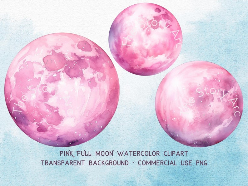 Moon Clipart, 25 Pink Moon PNG, Full Moon, Digital Download, Watercolor ...