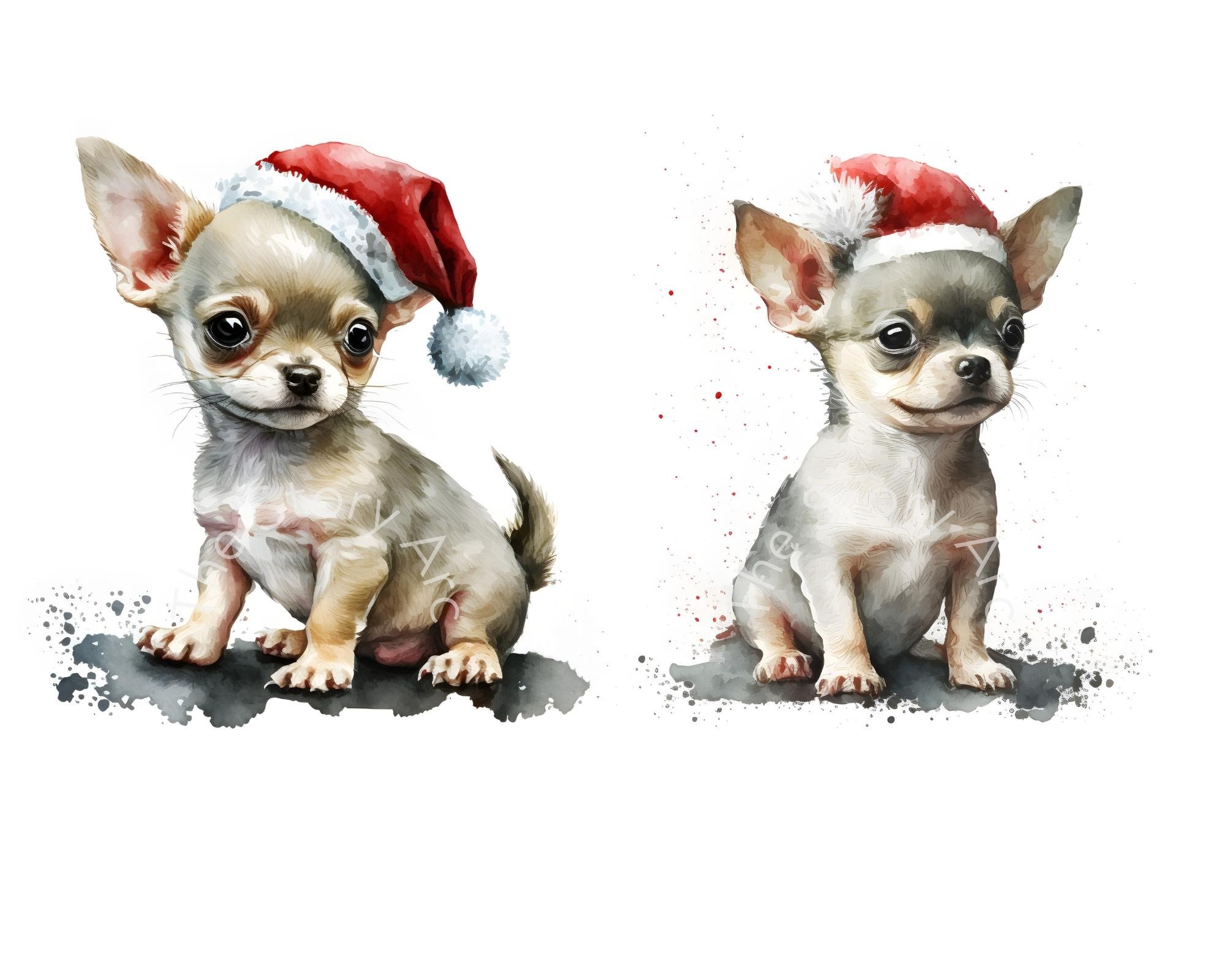 Chihuahua Christmas Clipart - 12 High Quality JPG, Santa Hat Puppy ...